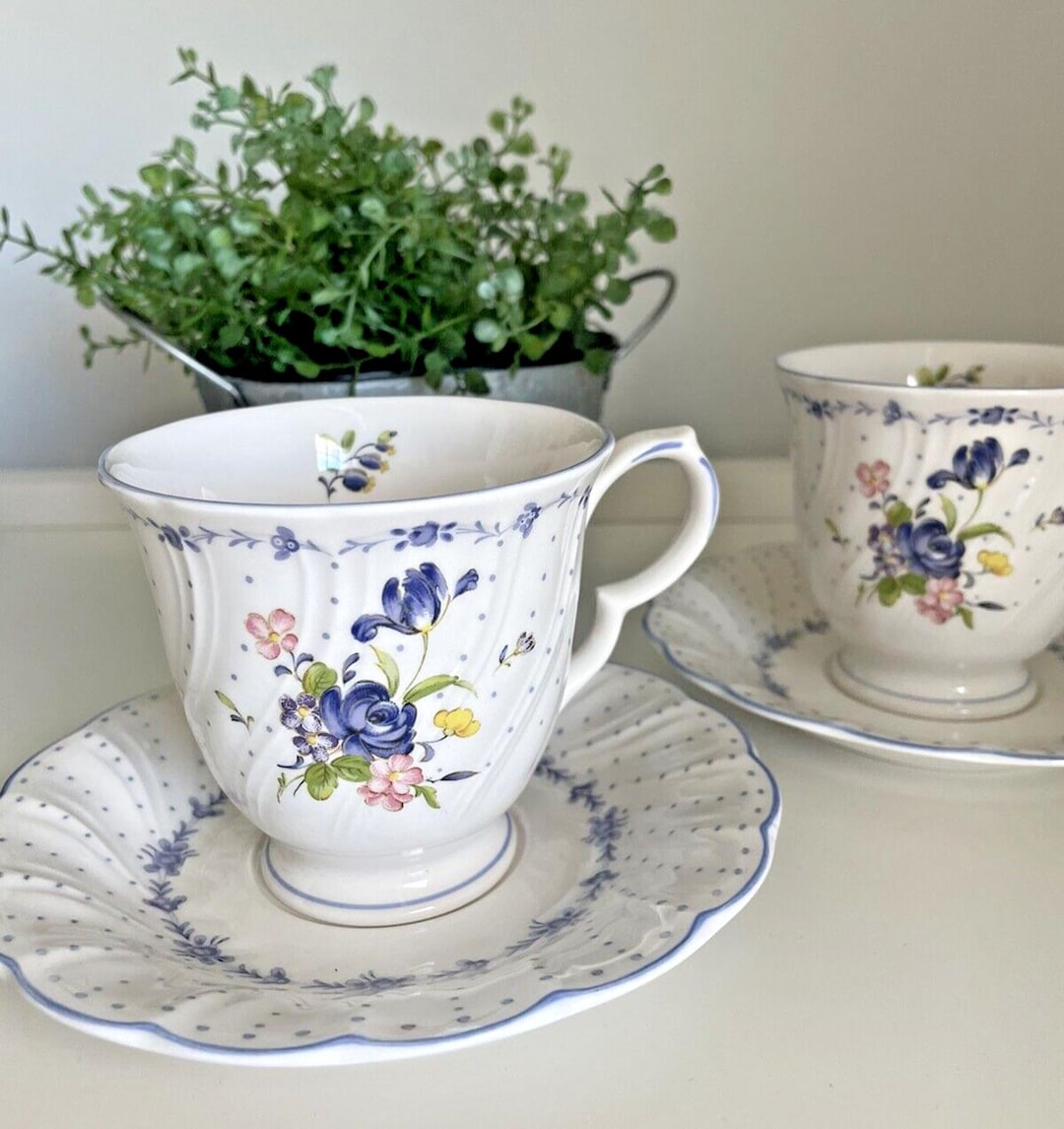 Nikko Blue Peony Footed Tea Cups and Saucers Set of 2 - Etsy
