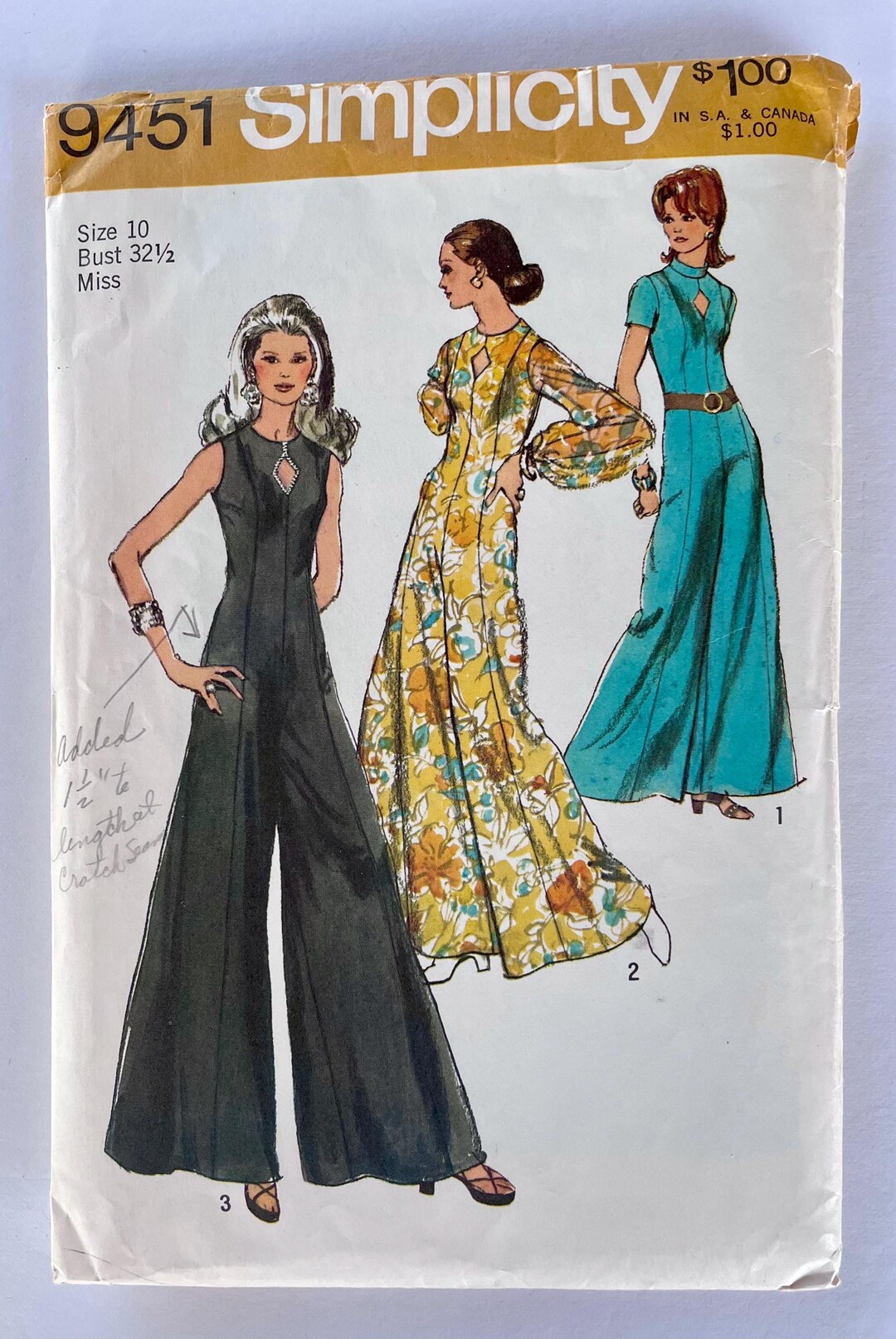 1972 Simplicity 9451 Pattern Wide Leg Jumpsuit Sz 10 - Etsy