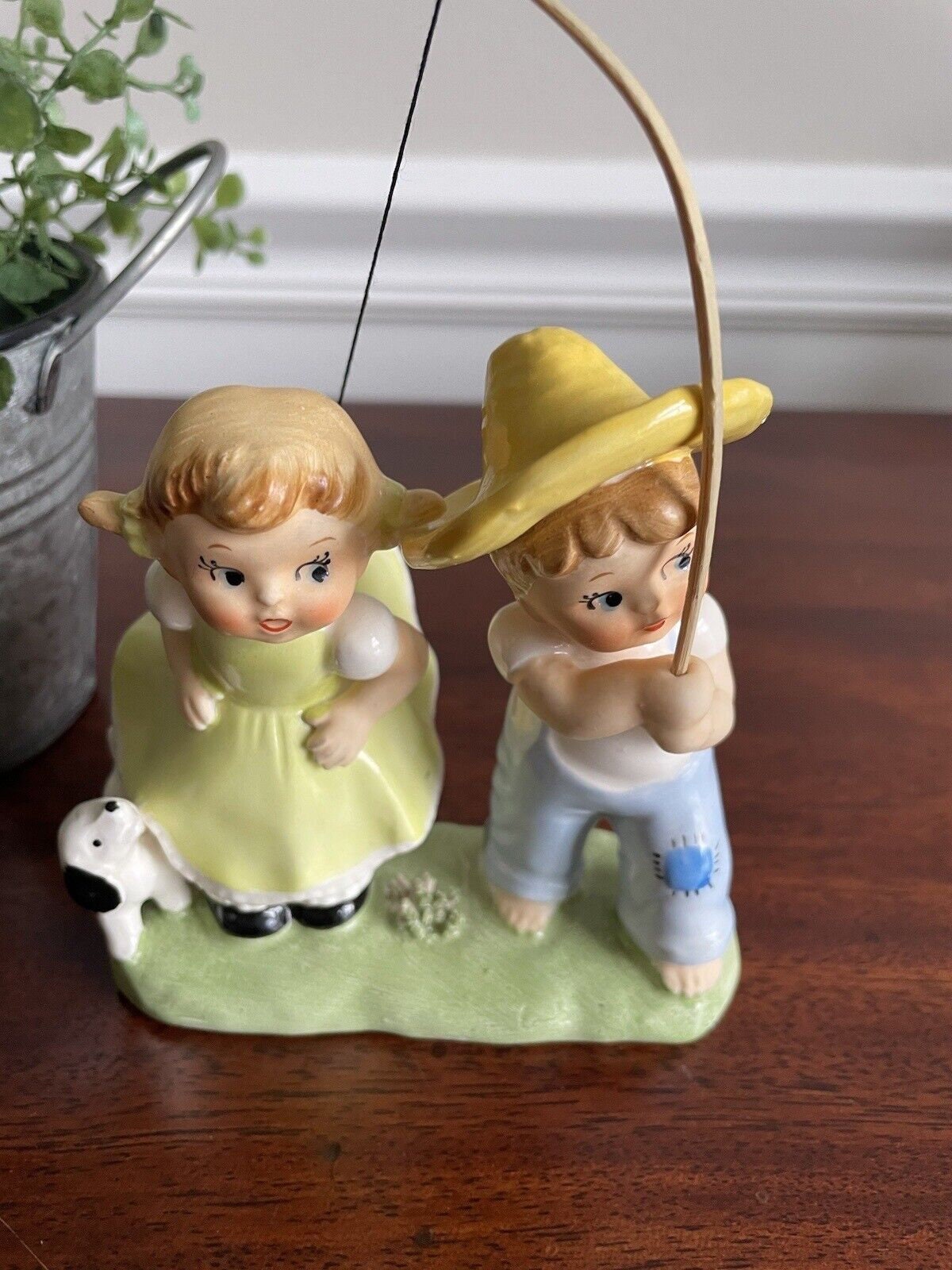 Vintage Artmark Boy With Fishing Pole and Girl With Dog Hand Painted ...