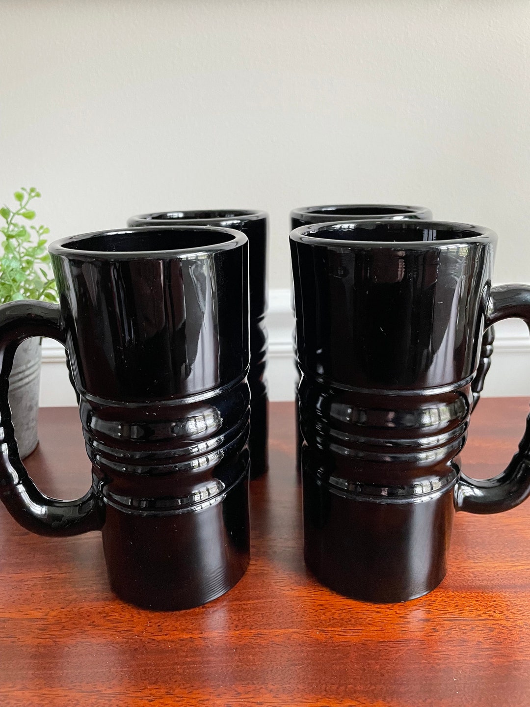 Vintage Indiana Glass Tiara Black Kahlua 10oz Mug Tankard 6.25 Set of 4 ...