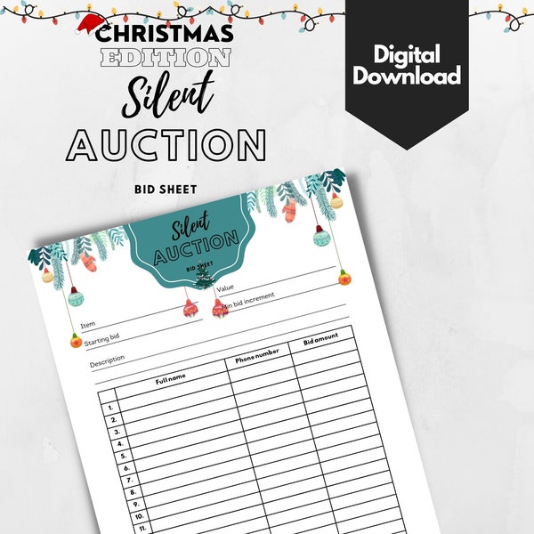 Silent Auction Bid Sheet Christmas - Etsy