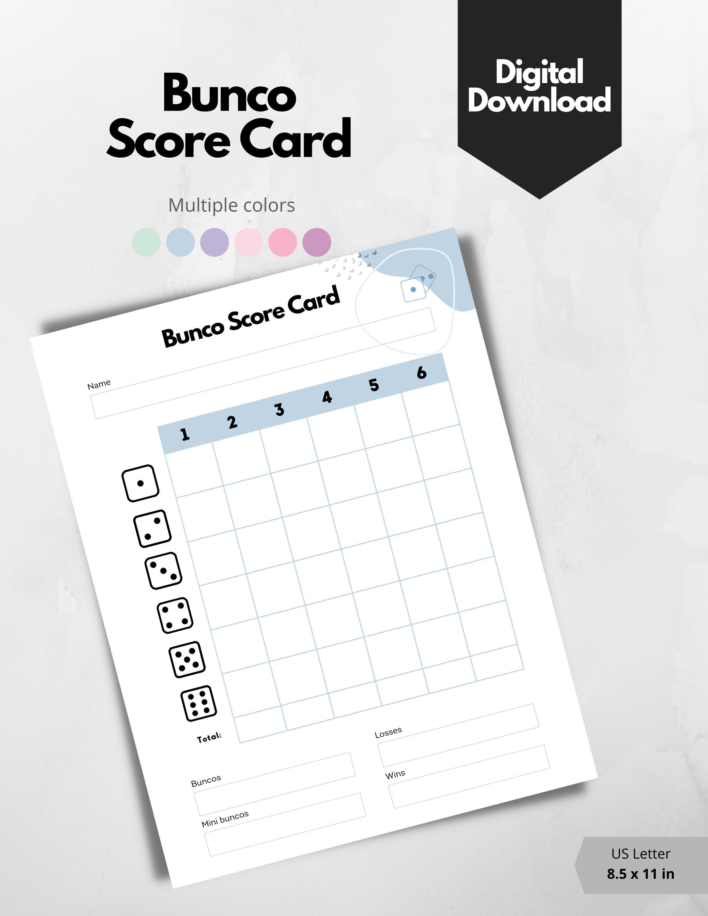 Colored Bunco Game / Bunco Game / Score Card + Table Tally Sheet ...