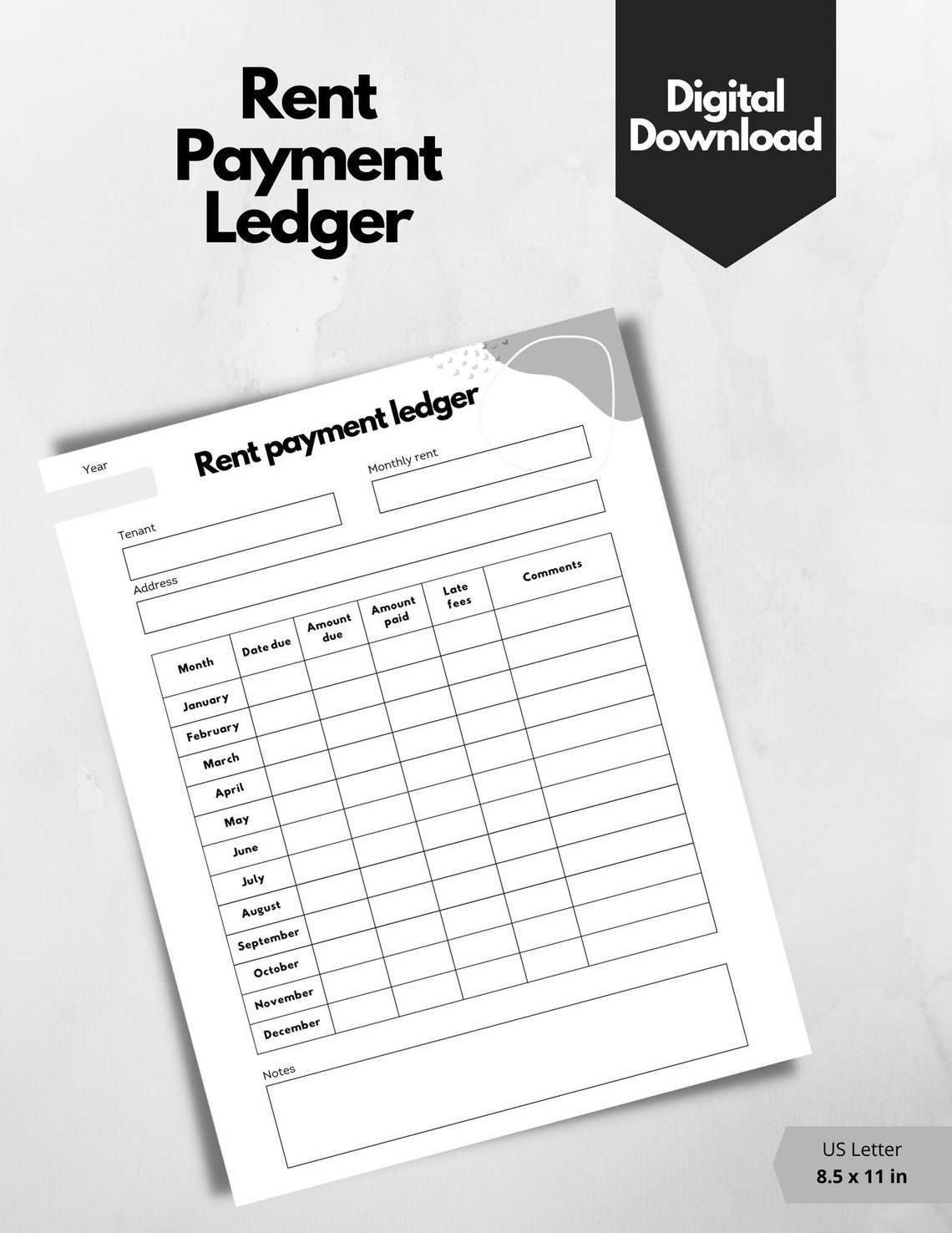 Printable Rent Payment Ledger / Rent Payment Tracker / Rent Payment ...