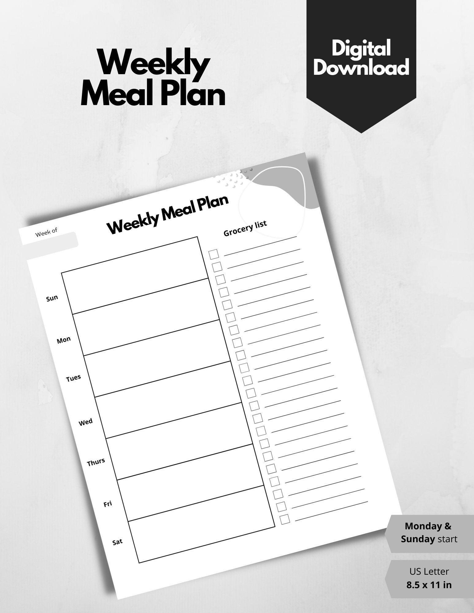 Weekly Meal Plan Printable Meal Planner Meal Plan Grocery List Weekly Meal Plan Printable Meal Planner Meal Plan Grocery List