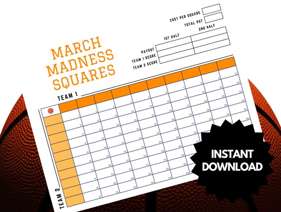 Printable March Madness Squares Game Printable Basketball | Etsy