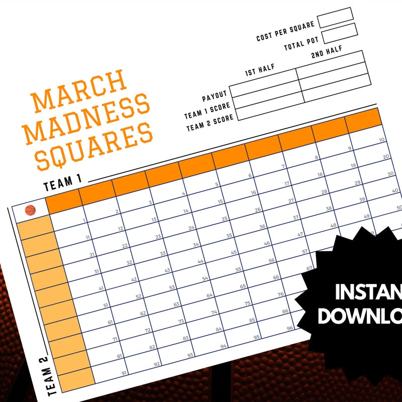 Basketball Pool Squares - Etsy