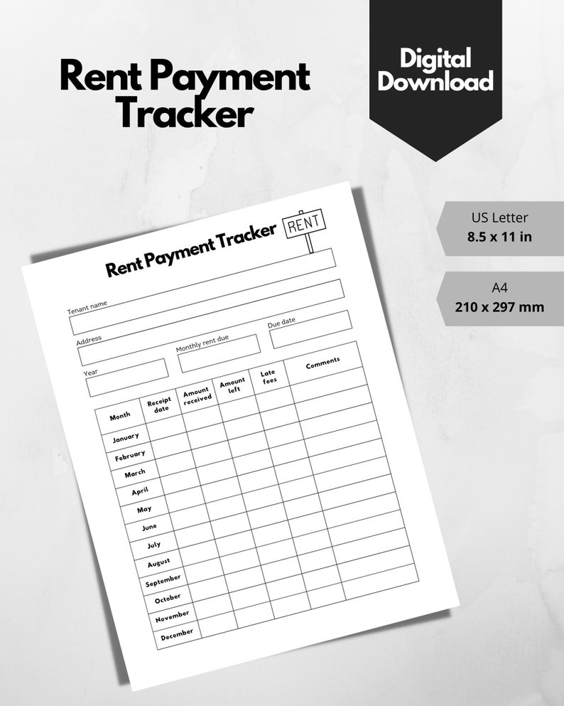 Rent Payment Tracker Printable / Rent Payment Tracker Template / Rental ...