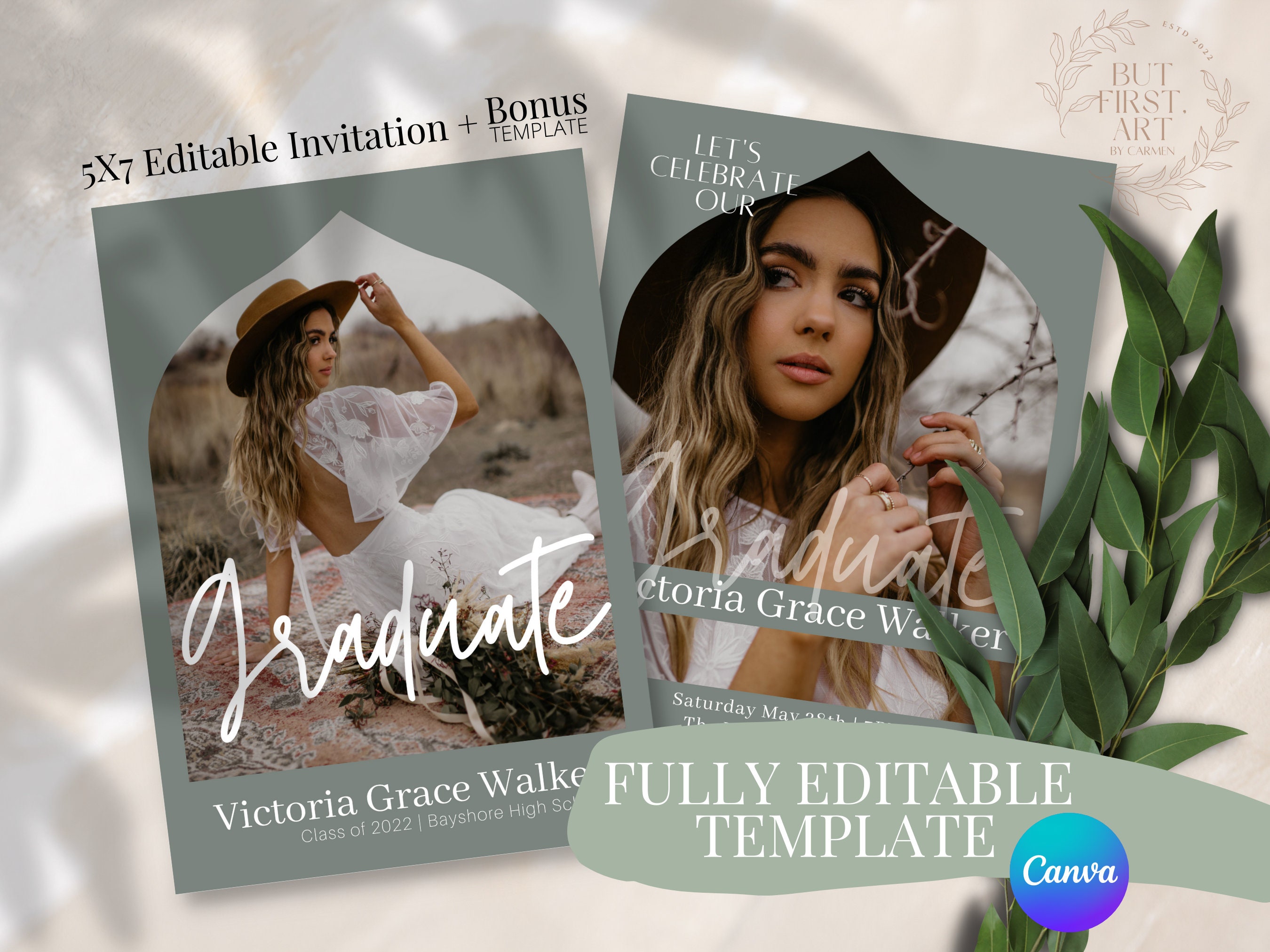 Modern Boho Graduation Announcement Template, Editable Grad ...