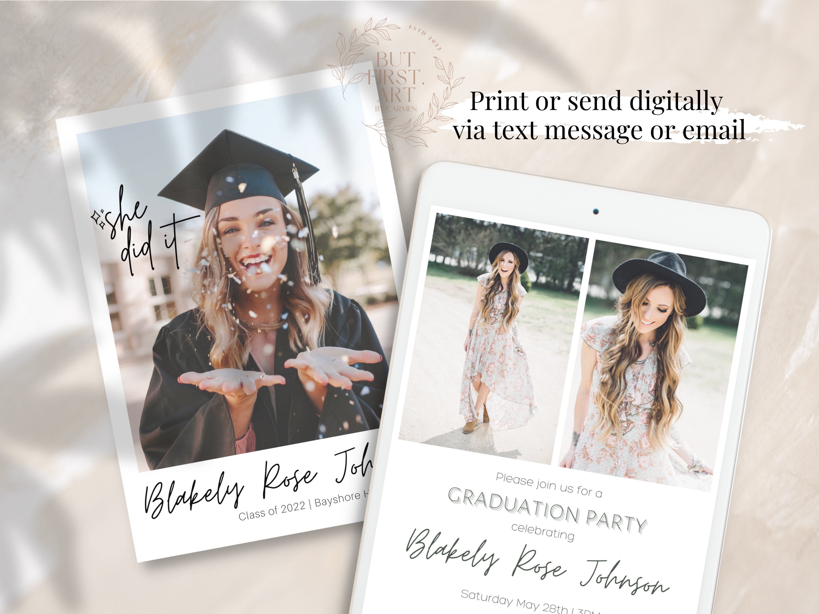 Polaroid Graduation Announcement Template, Editable Grad Announcement ...