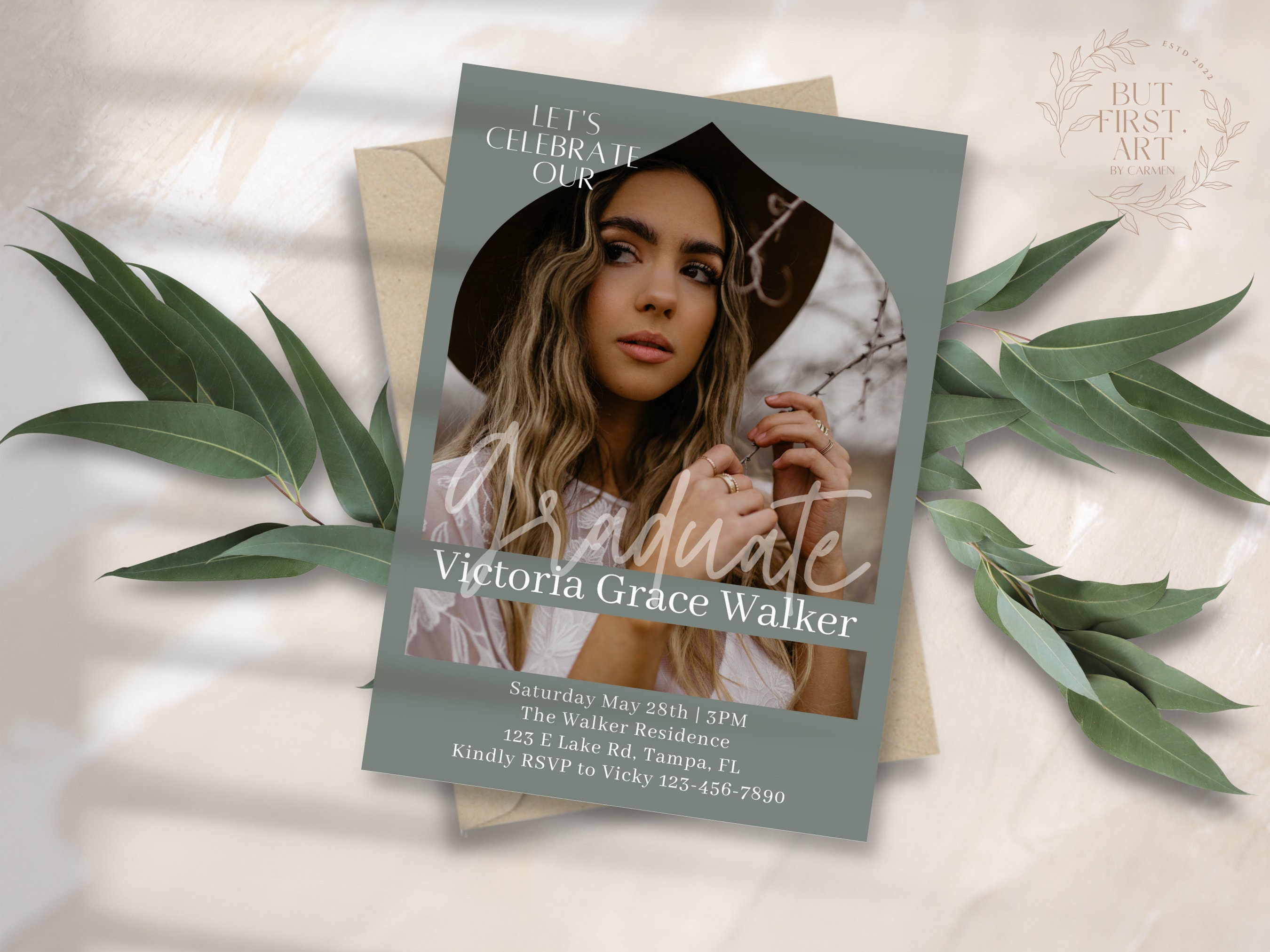 Modern Boho Graduation Announcement Template, Editable Grad ...