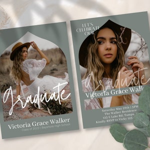 Modern Boho Graduation Announcement Template, Editable Grad ...