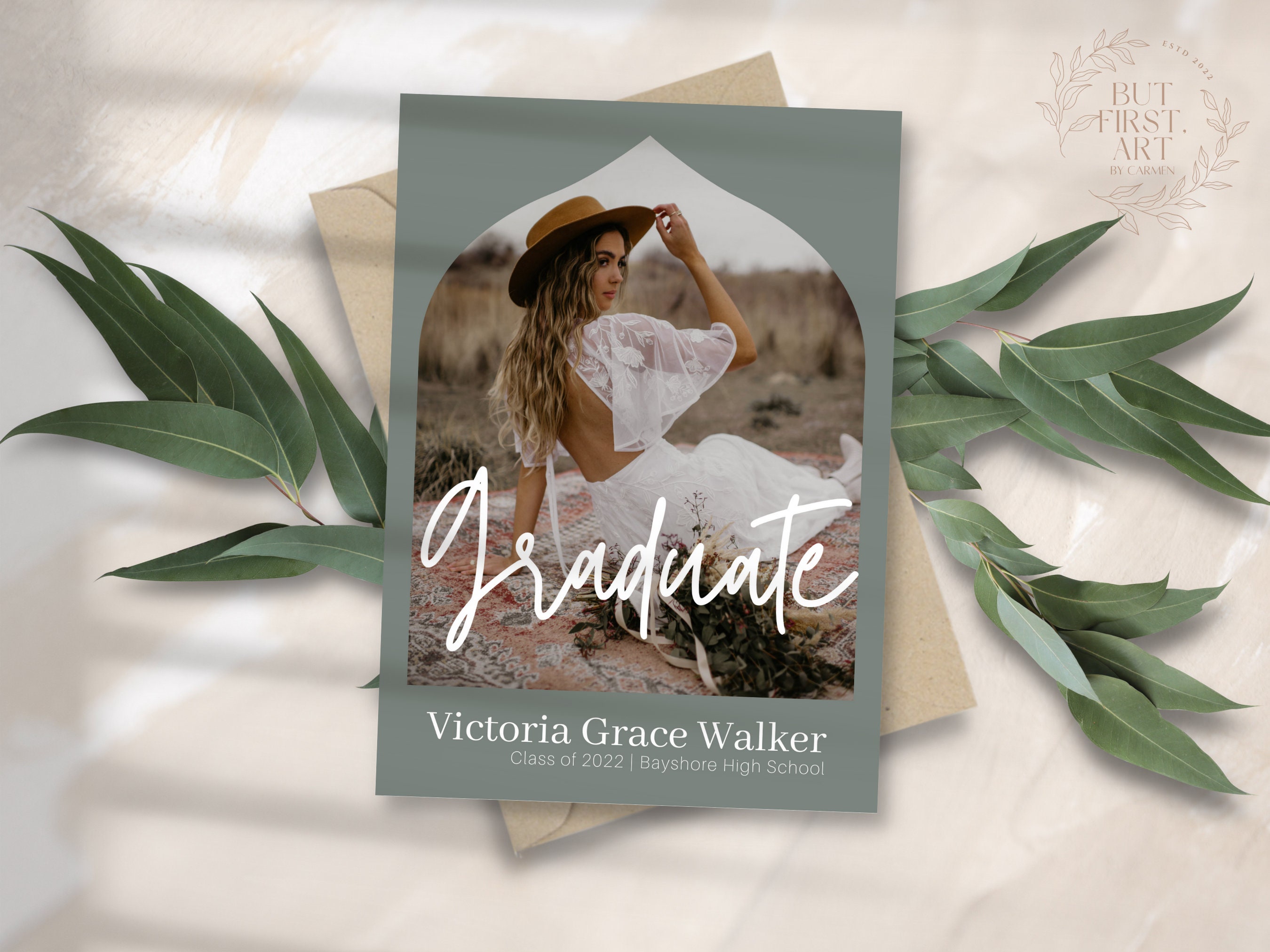 Modern Boho Graduation Announcement Template, Editable Grad ...