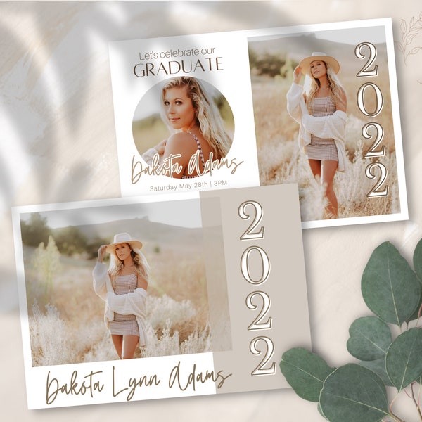 Modern Boho Graduation Announcement Template, Editable Grad ...