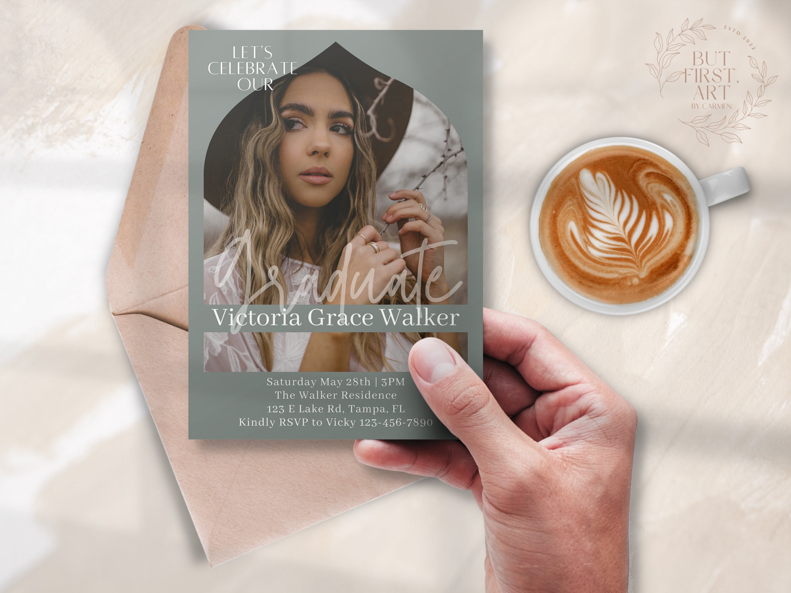 Modern Boho Graduation Announcement Template, Editable Grad ...