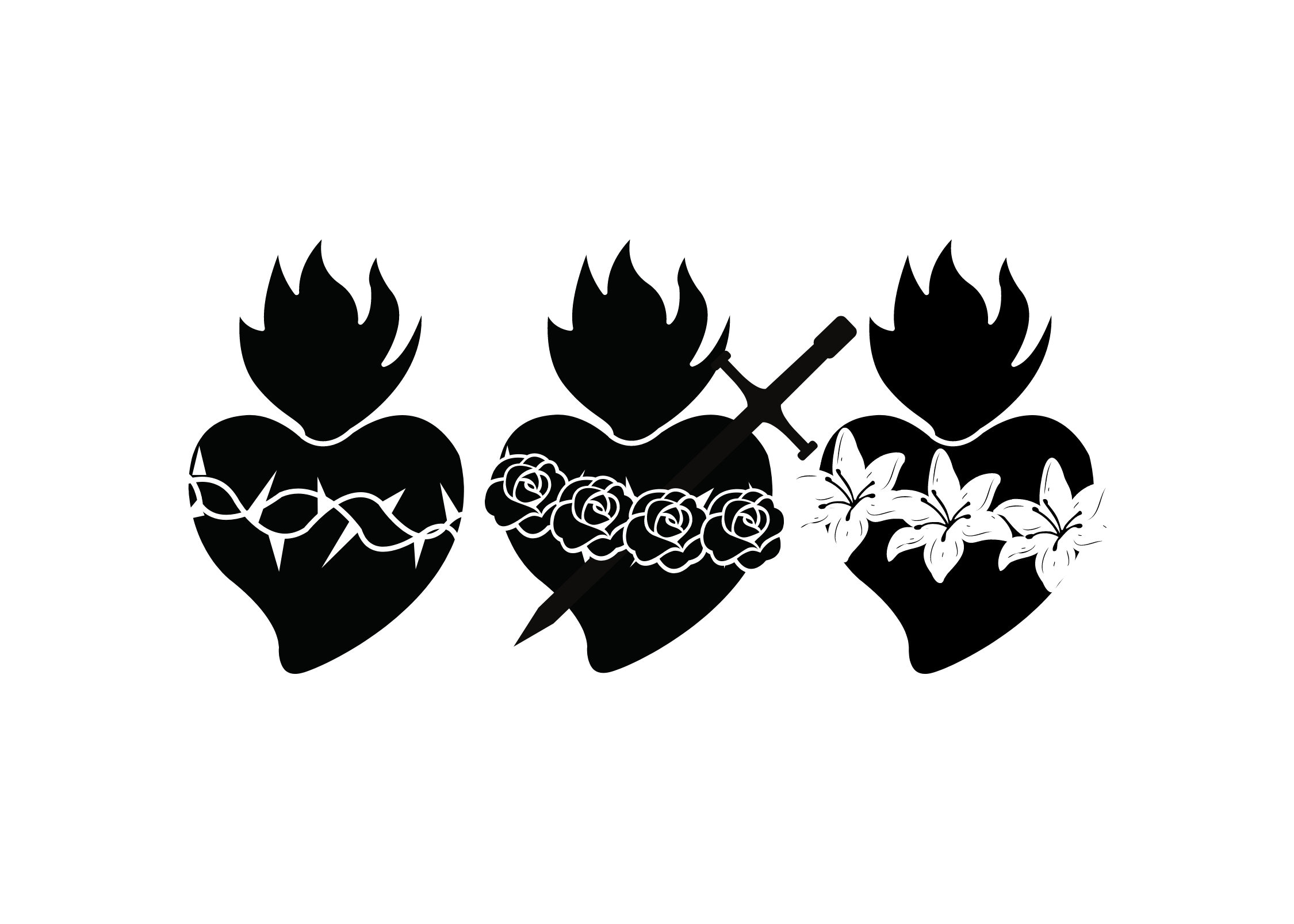 Sacred Immaculate Chaste Heart Catholic Black and White Wall Art ...
