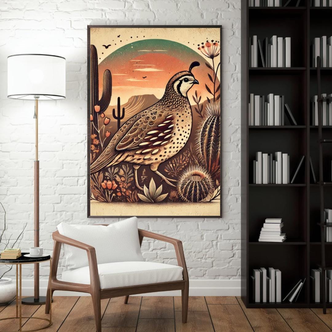 Desert Quail Poster - Sonoran Desert Boho Vintage Wall Art ...