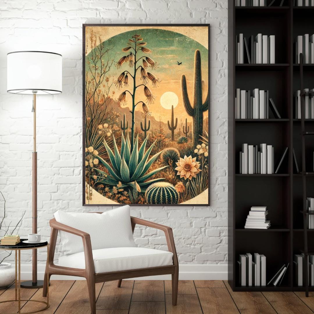 Desert Landscape Print - Sonoran Desert Boho Vintage Wall Art ...