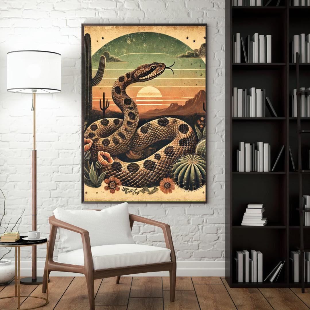 Rattlesnake Poster - Snake Print - Boho Vintage Wall Art - Wildlife ...