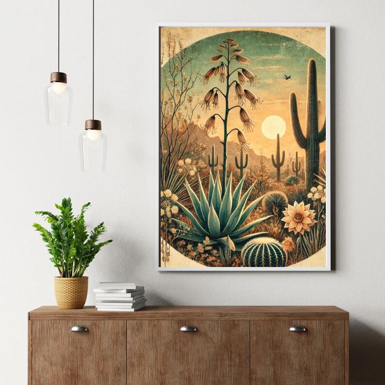 Desert Landscape Print - Sonoran Desert Boho Vintage Wall Art ...