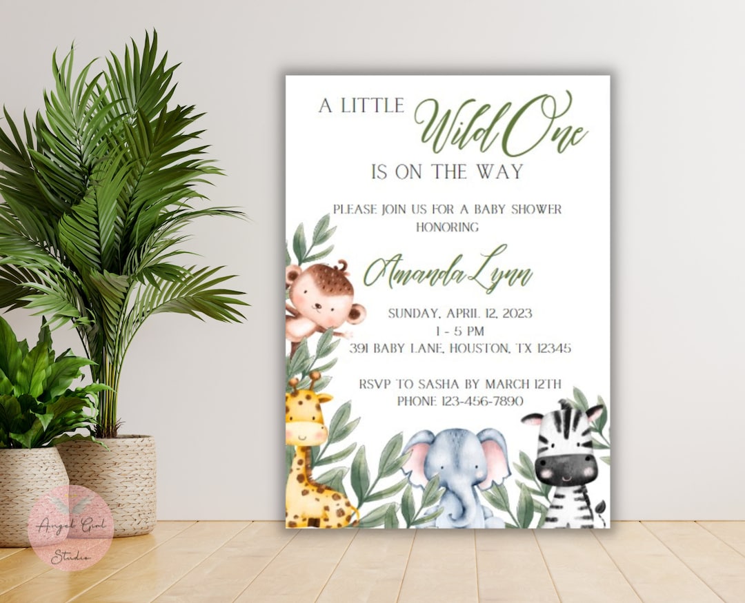 Editable A Little Wild One is on the Way Baby Shower Invitation Safari ...