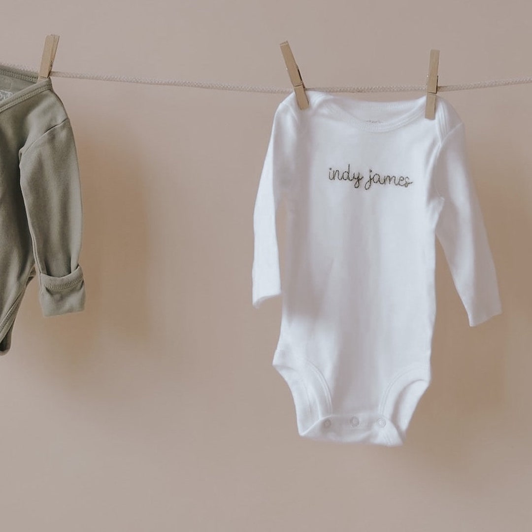 Custom Name Hand Embroidered Baby Bodysuit | Newborn - 18 Months | Baby ...