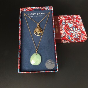 Lucky Brand Jade Stone With Tree Double Strands Necklace Jewelry Gift ...