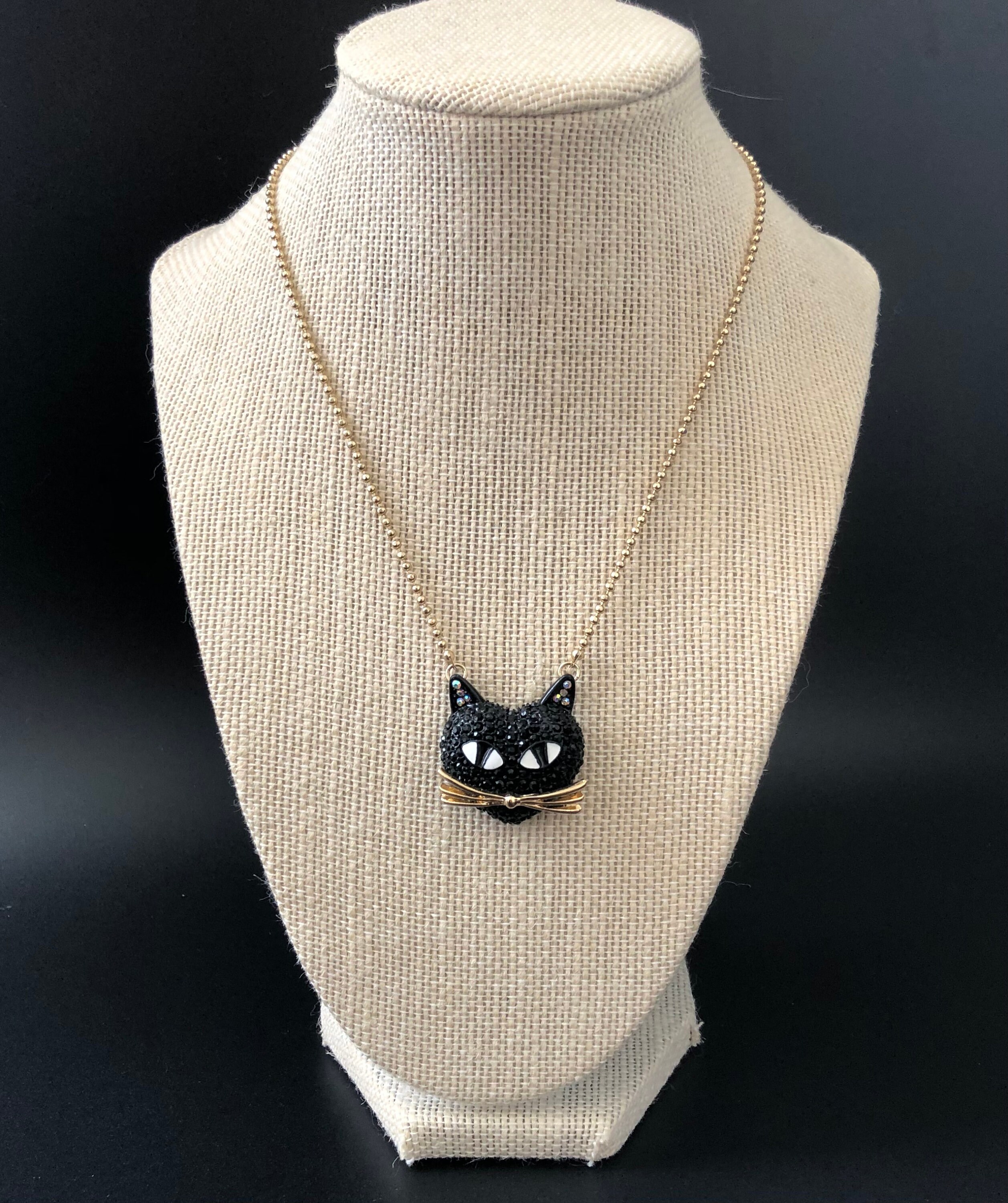 Black Rhinestone Cat Head Pendant Necklace Betsey Johnson Jewelry - Etsy