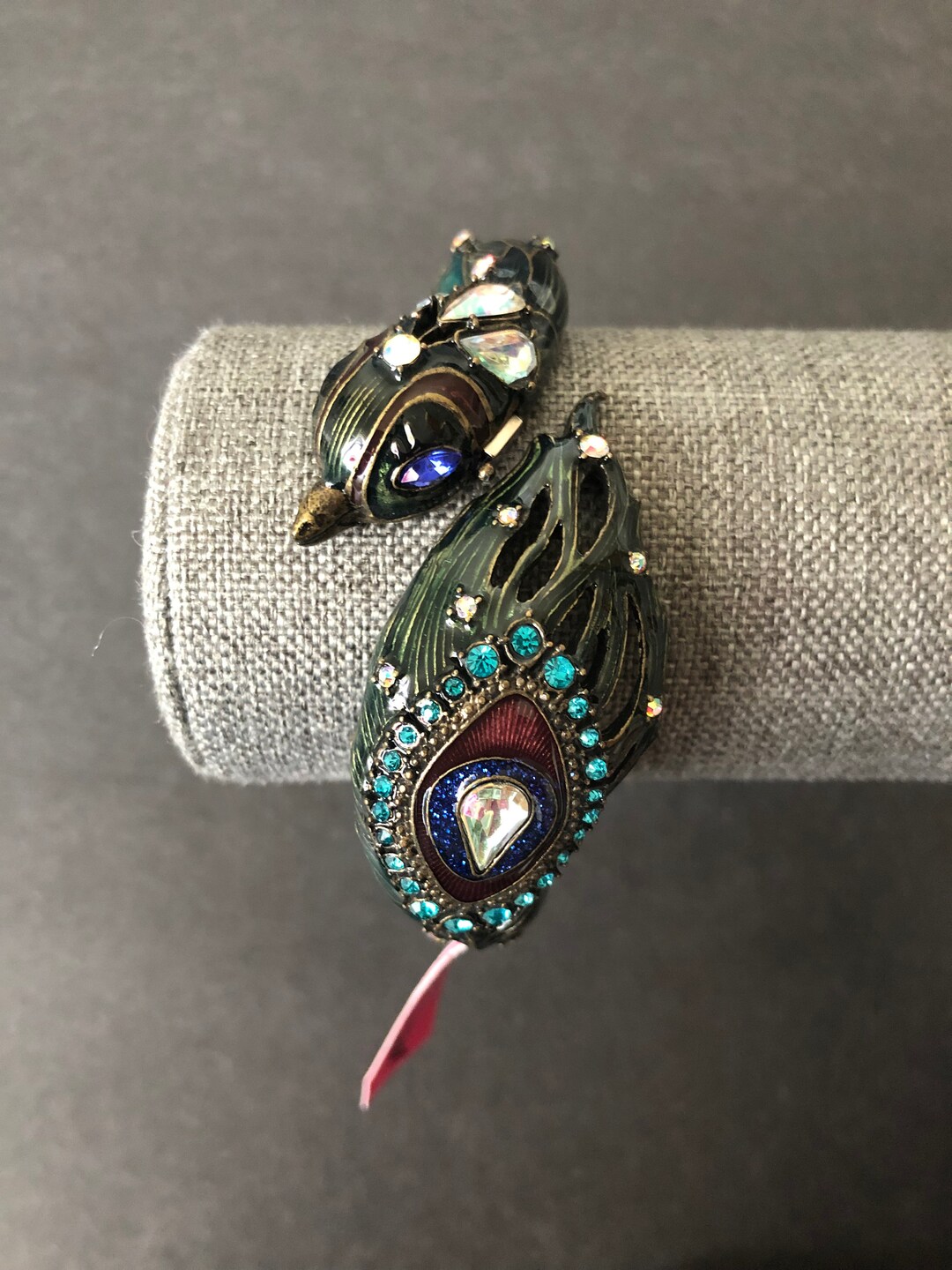 Enameled Dark Green Peacock Bird Bangle Bracelet Betsey Johnson Jewelry ...