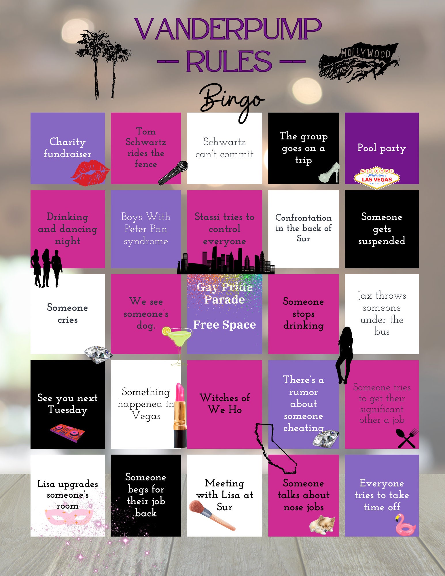 Vanderpump Rules Bingo Cards - 8 Different Sheets - Etsy