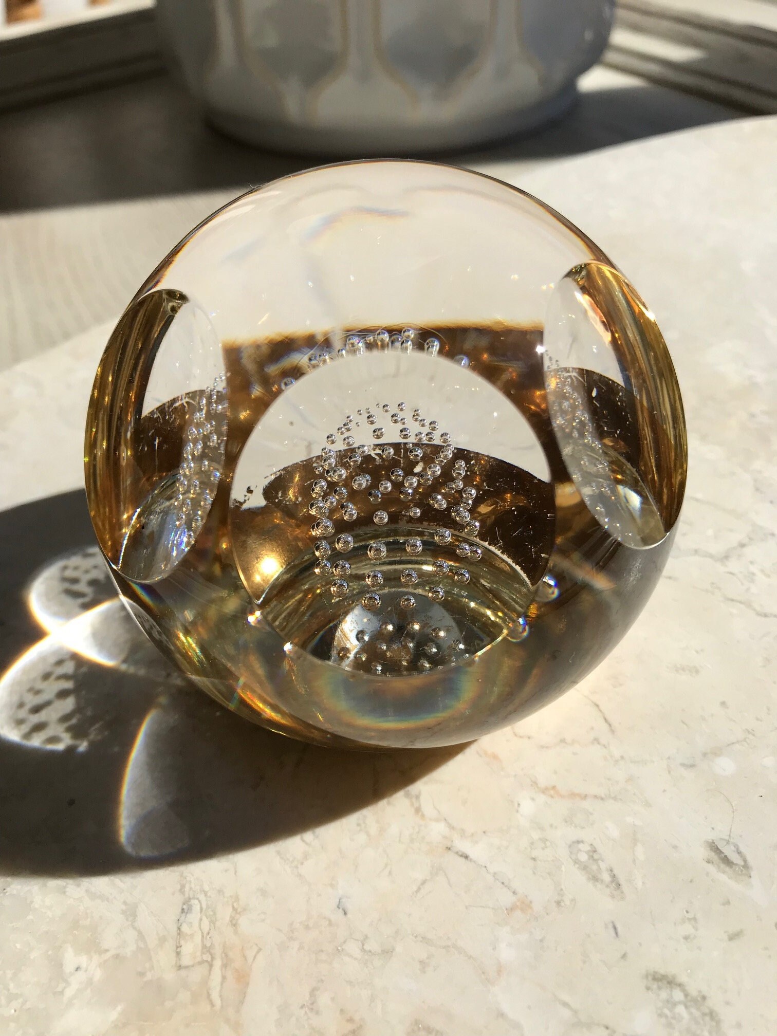 Vintage Orrefors Crystal Paperweight With Gold Detail, Signed - Etsy