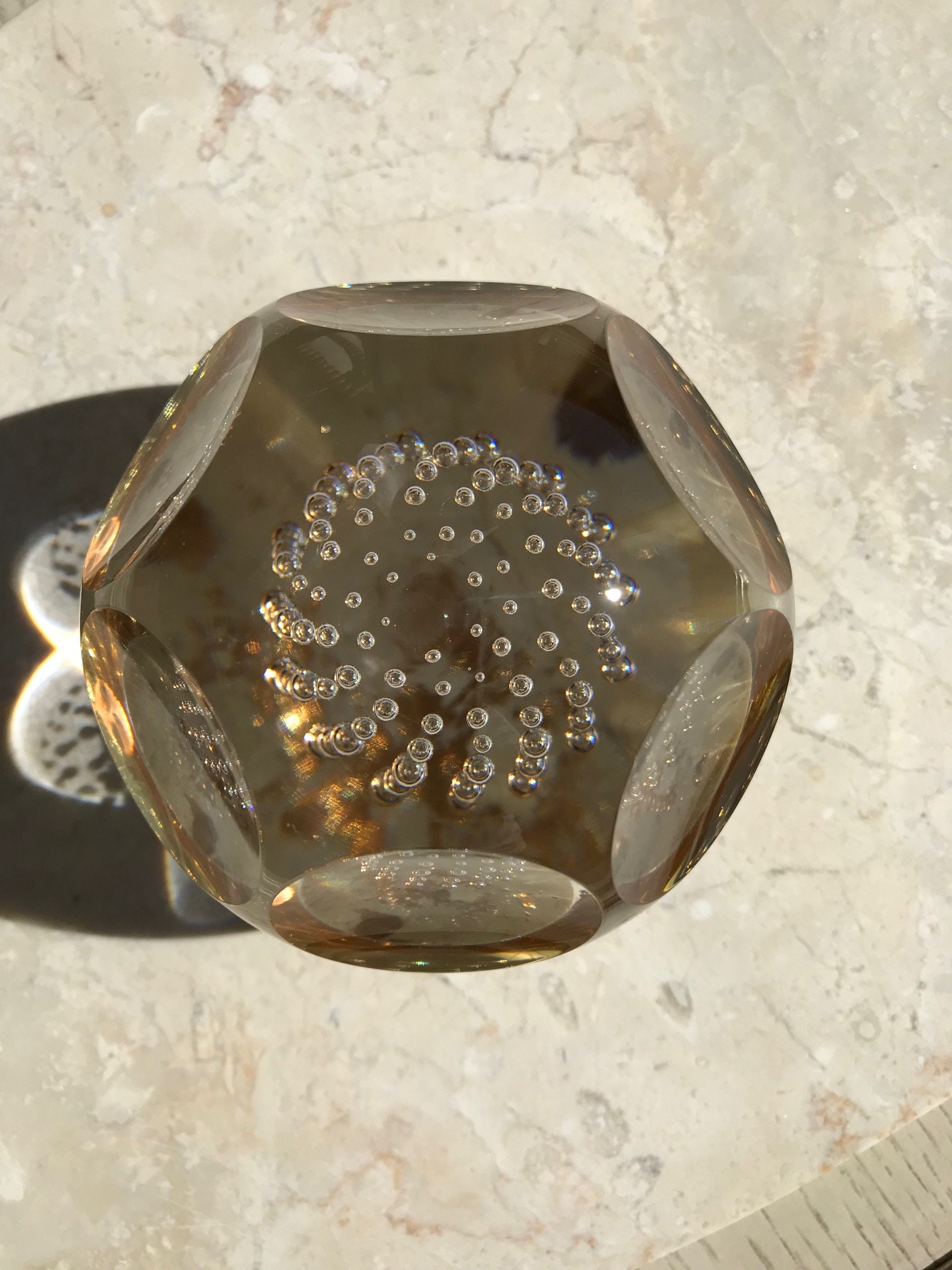 Vintage Orrefors Crystal Paperweight With Gold Detail, Signed - Etsy