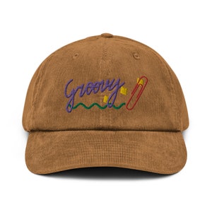 Groovy Embroidered Corduroy Hat - Etsy