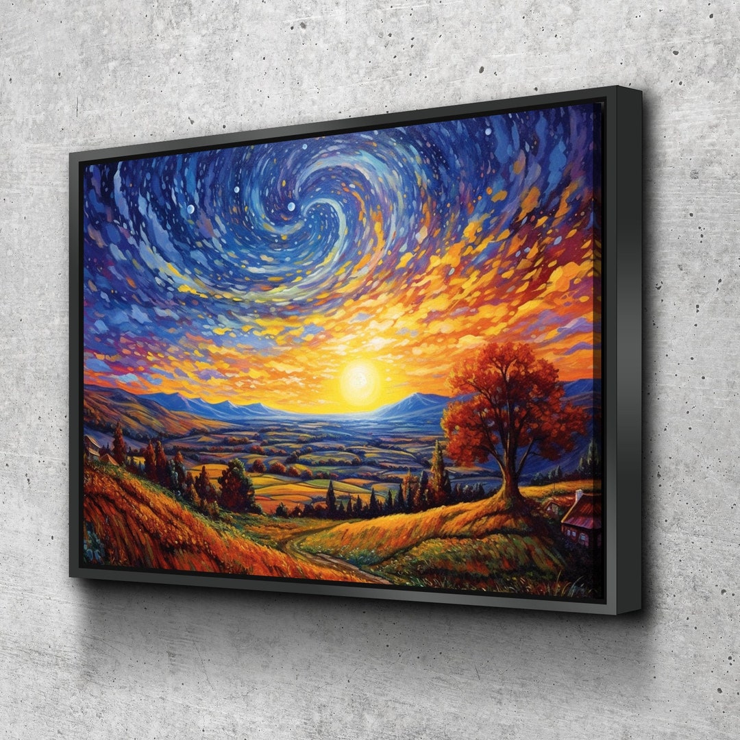 Starry Night Poster Starry Night Canvas Sky Galaxy Landscape Art Print ...
