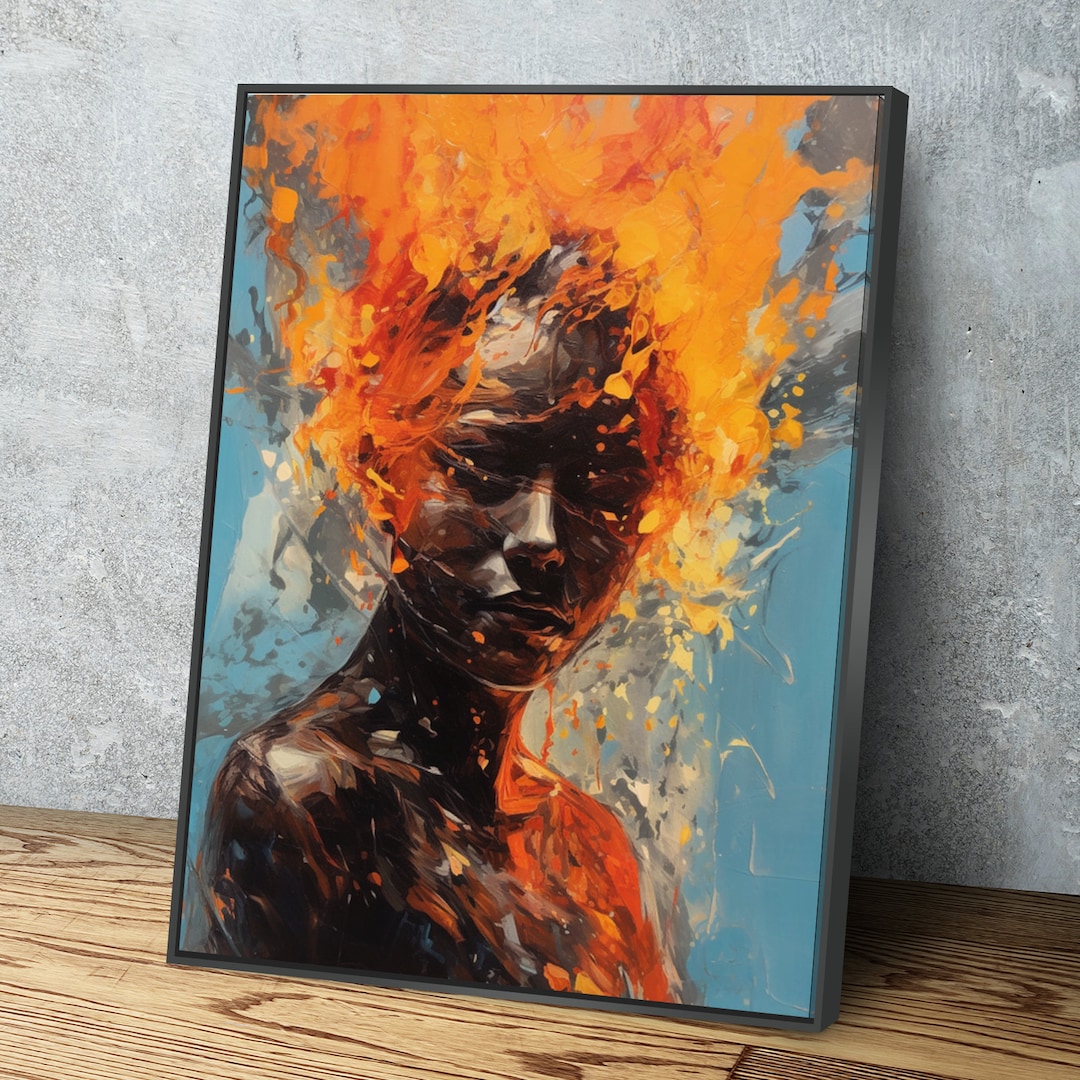 Abstract Woman Hair Fire Flames Portrait Bathroom Wall Art - Etsy