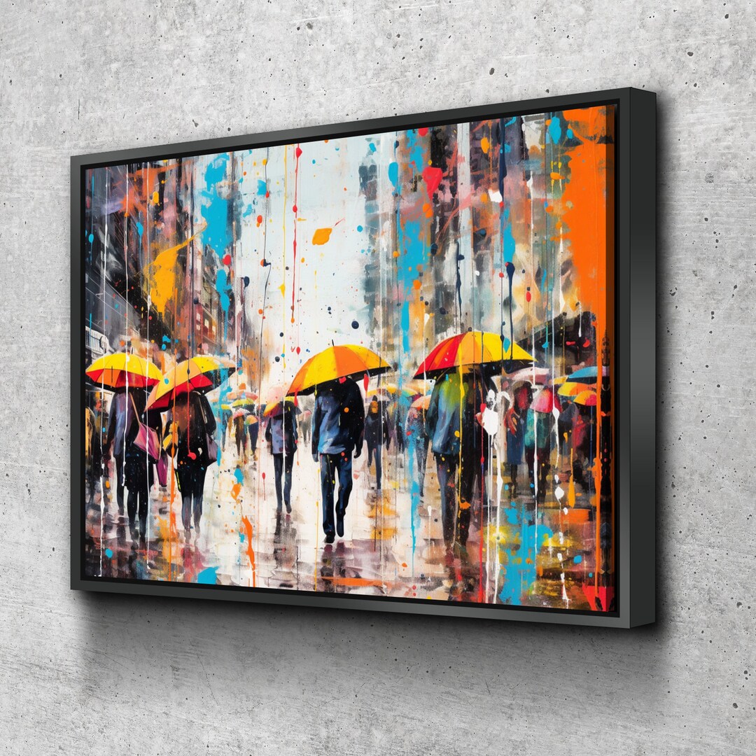 Graffiti Canvas Art Colored Rain People in the Street Graffiti Print ...