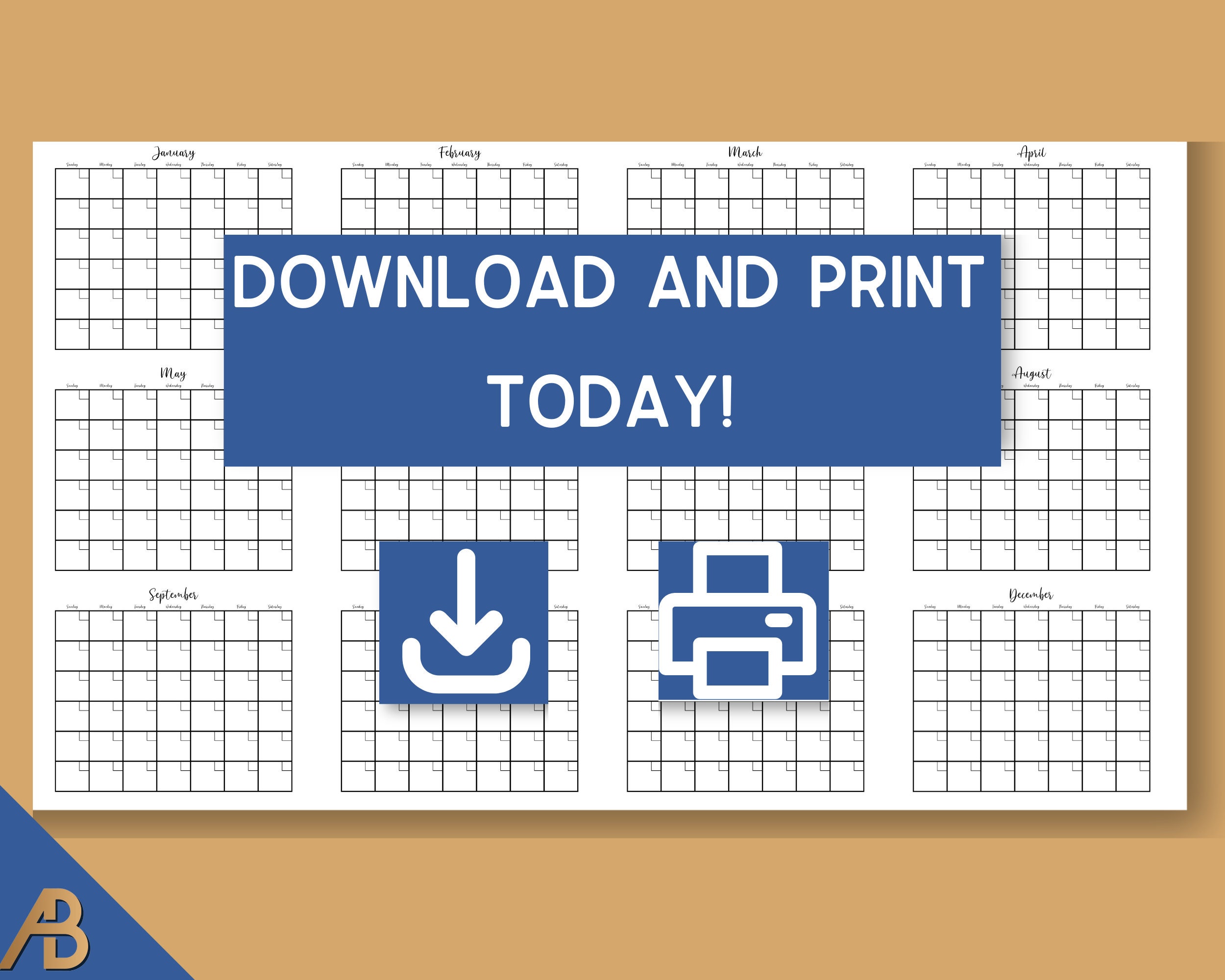 Blank Calendar, Digital Download, Printable Calendar, Letter Size, A4 ...