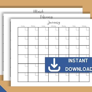 Blank Calendar, Digital Download, Printable Calendar, Letter Size, A4 ...