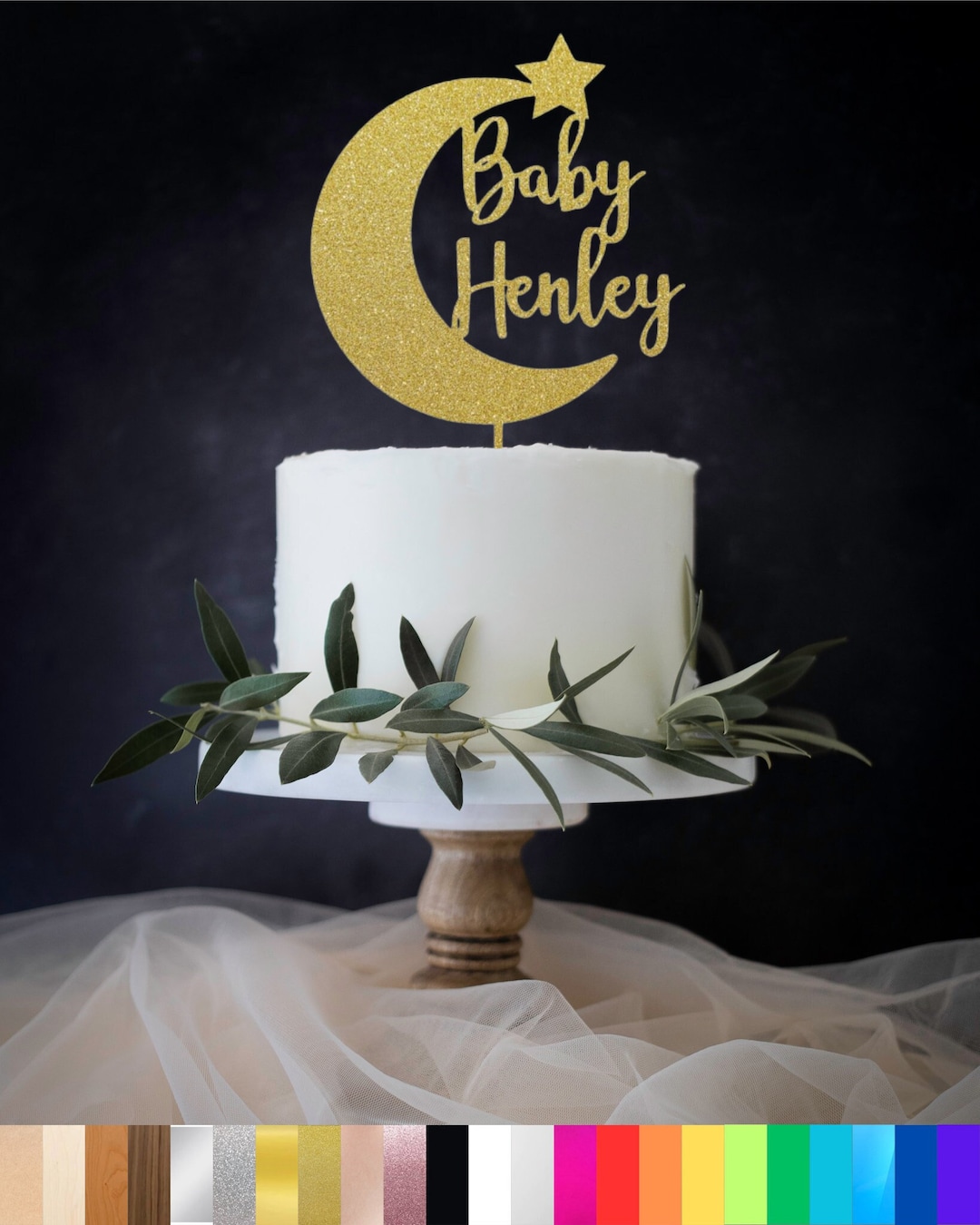 Personalized Moon and Star Cake Topper, Over the Moon Cake Topper ...