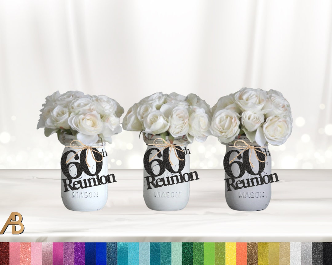 60th Reunion Mason Jar Tags, Class Reunion Centerpiece, Party Table ...