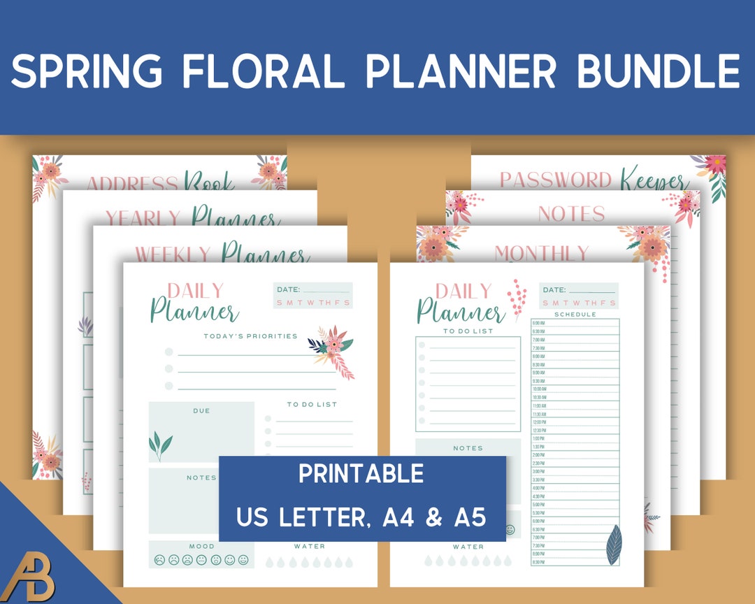 Spring Floral Planner Bundle, Printable, Digital Download, US Letter ...