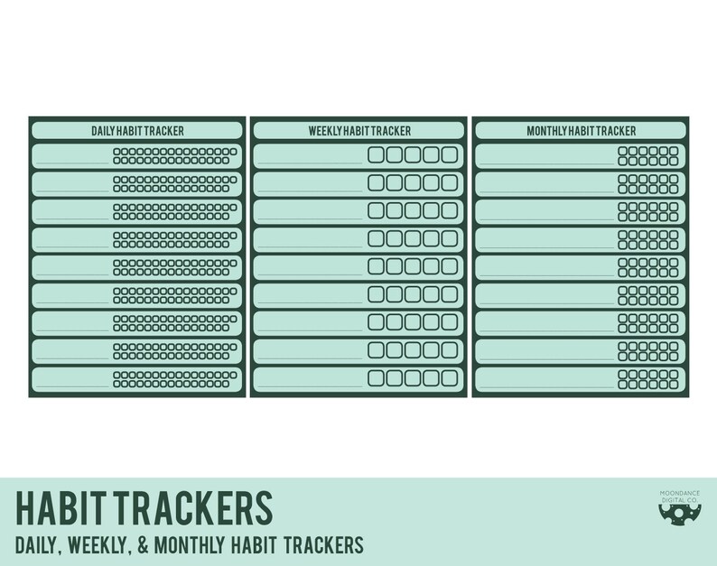 Green Digital Habit Trackers | Daily, Weekly, & Monthly - Etsy