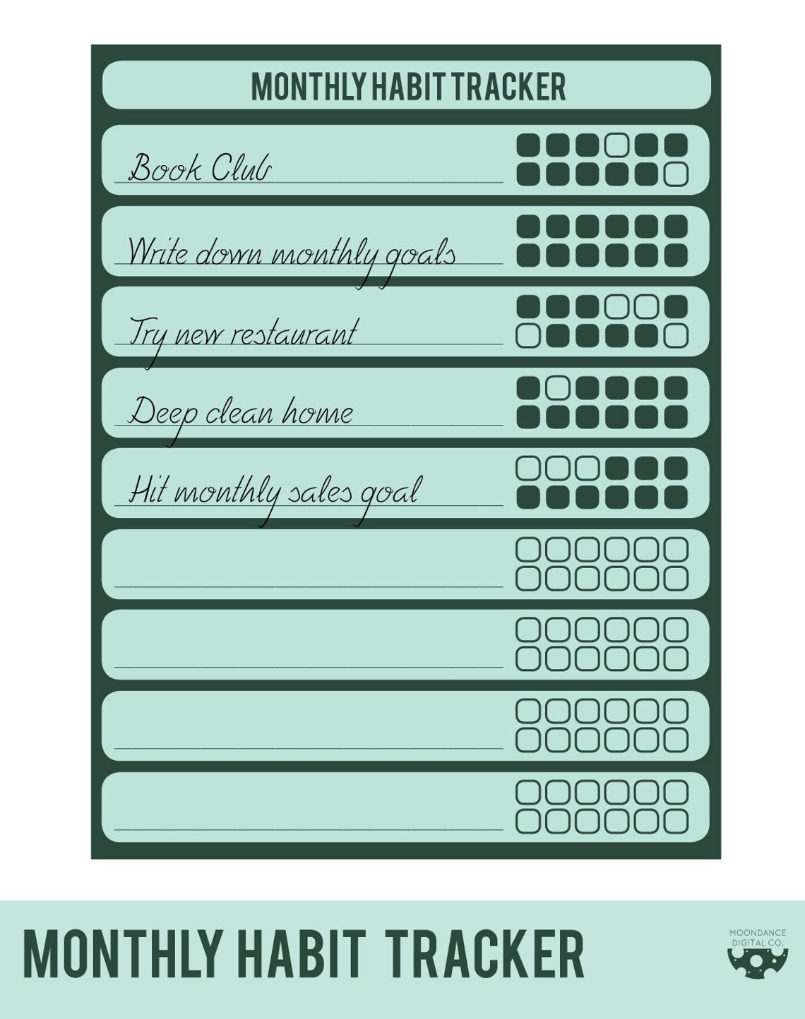 Green Digital Habit Trackers | Daily, Weekly, & Monthly - Etsy