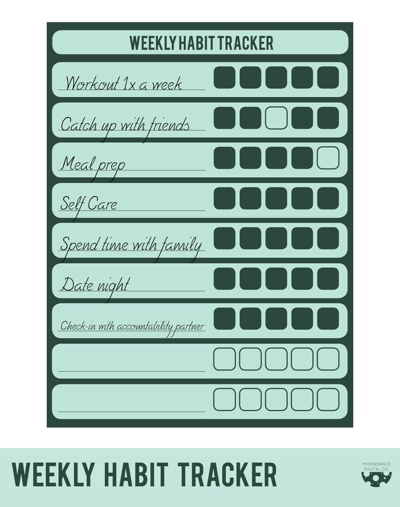 Green Digital Habit Trackers | Daily, Weekly, & Monthly - Etsy