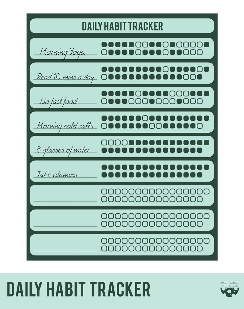 Green Digital Habit Trackers | Daily, Weekly, & Monthly - Etsy