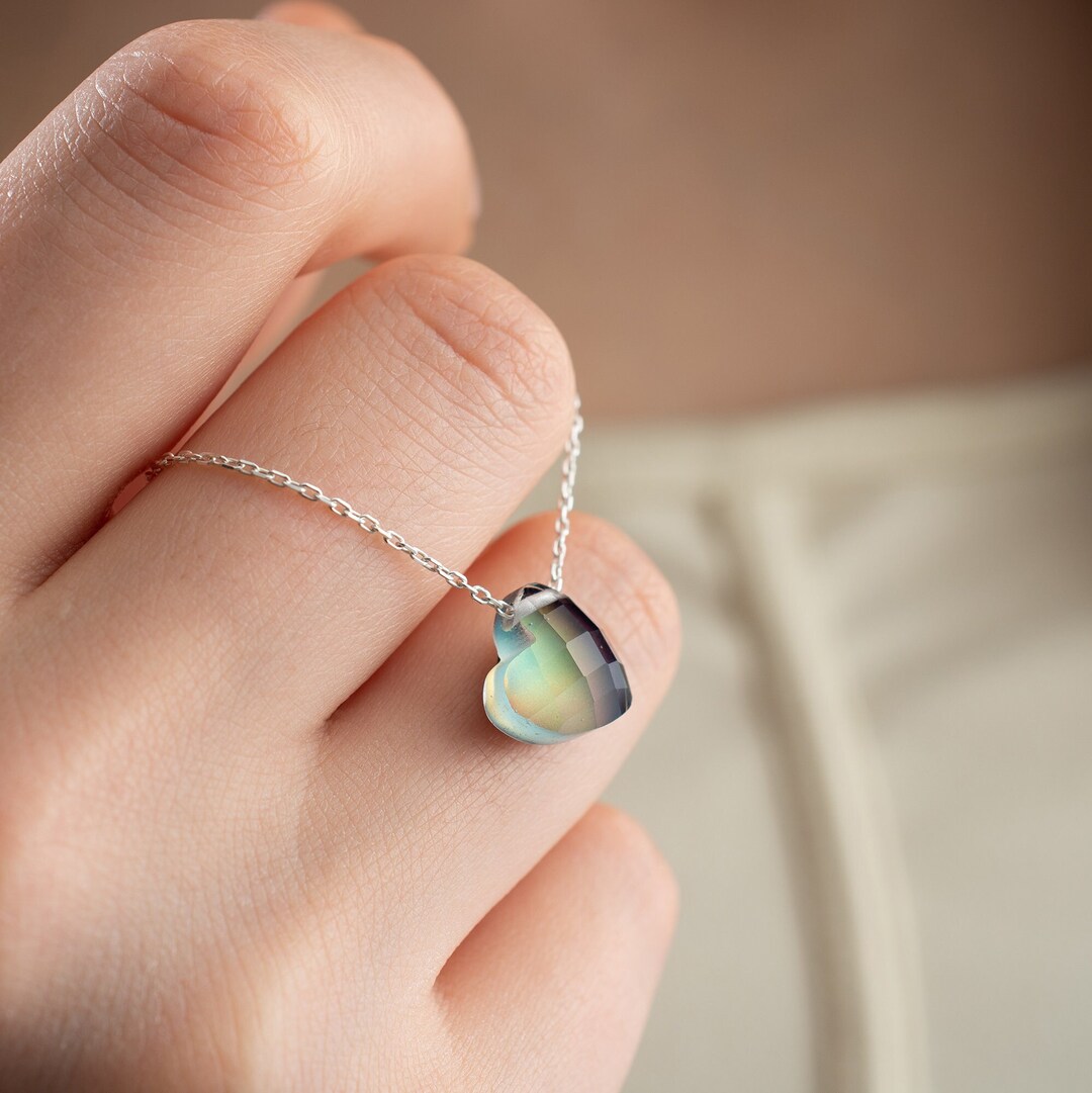 Mood Stone Silver Necklace, Changing Color Necklace, Emotion Stone ...