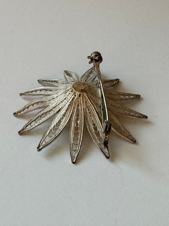Vintage Japanese Silver Filigree Brooch - Gem