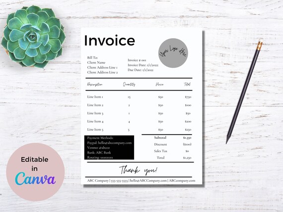 Invoice Template Invoice Template Editable Invoice - Etsy Canada
