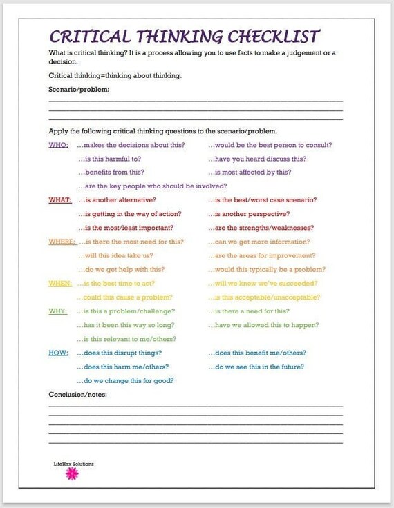 Critical Thinking Checklist Printable | Etsy