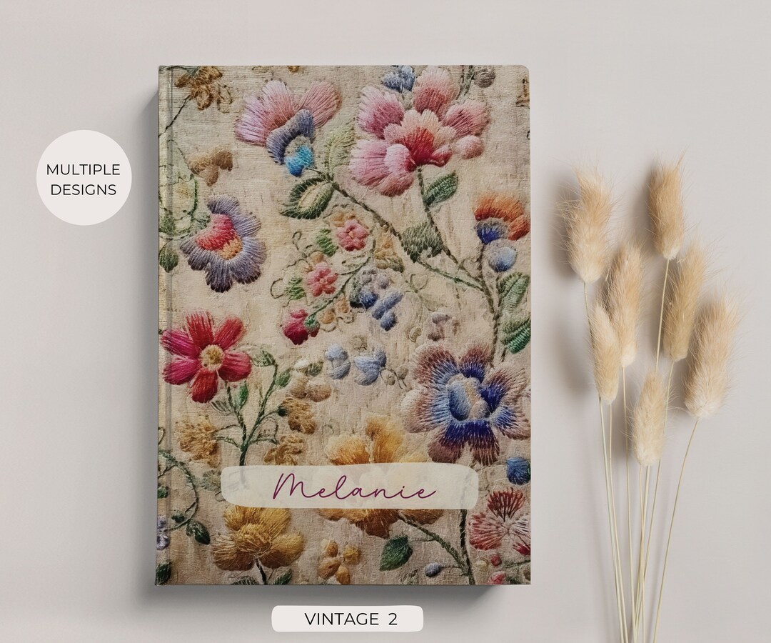 Custom Name Wildflower Cottagecore Journal, Printed Embroidered ...