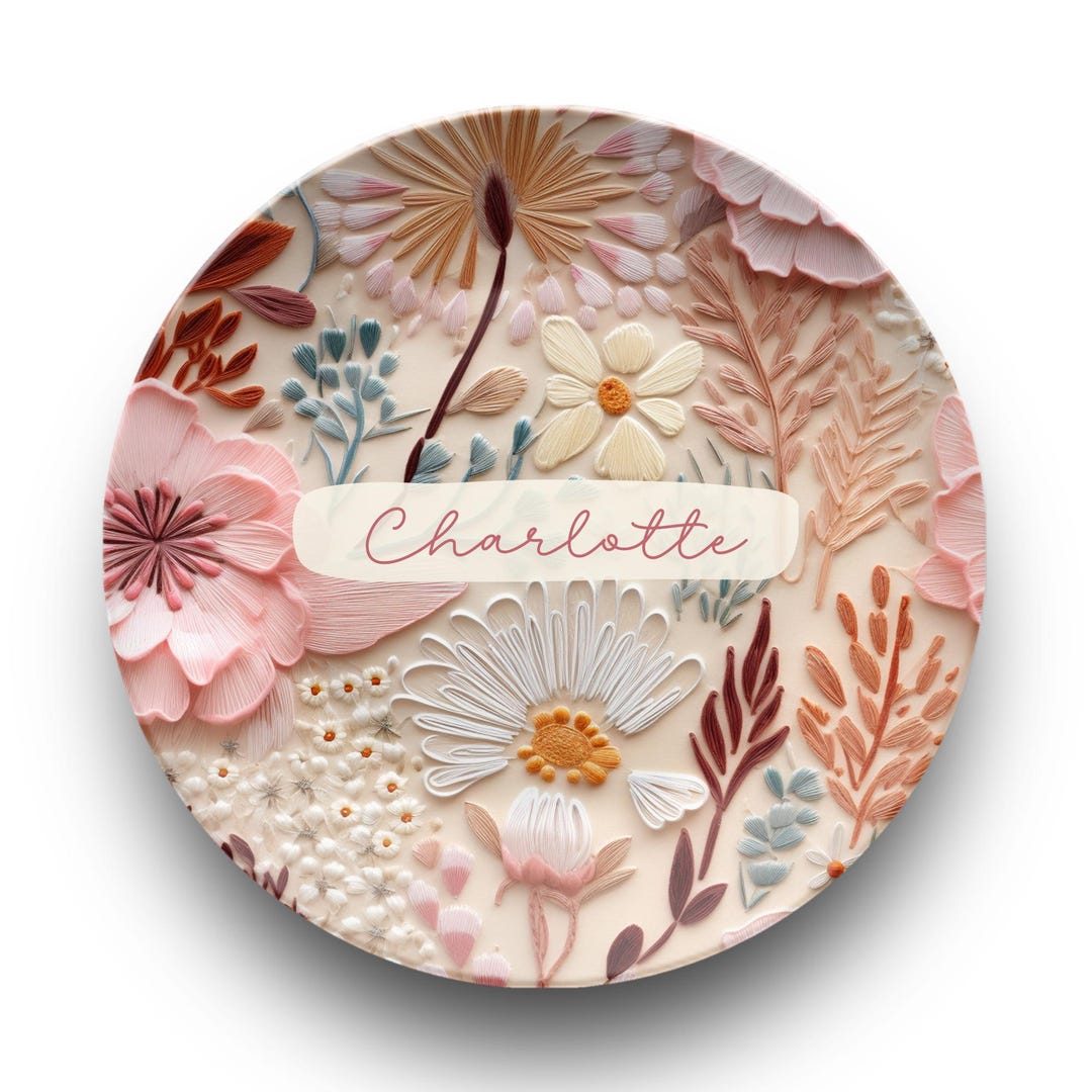 Personalized Name Wildflower Plate, Custom Plate With Name, Floral Name ...